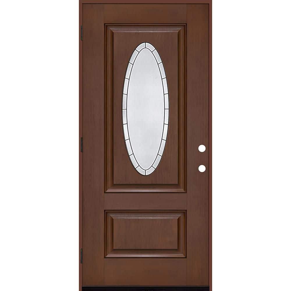 Steves & Sons Regency 36 in. x 80 in. 3/4L Oval Empire Decorative Glass RHOS Chestnut Fiberglass ...