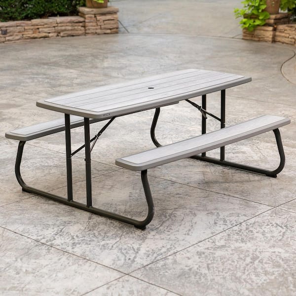 Lifetime 72 in. Bronze Sand Rectangle Steel Frame Picnic Table in Storm ...