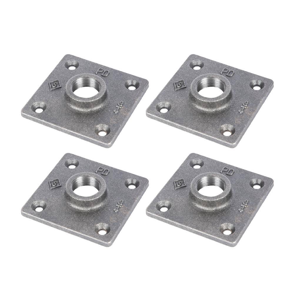 PIPE DECOR 3/4 in. Black Iron Square Floor Flange (4-Pack) PDB SQFL-34 ...