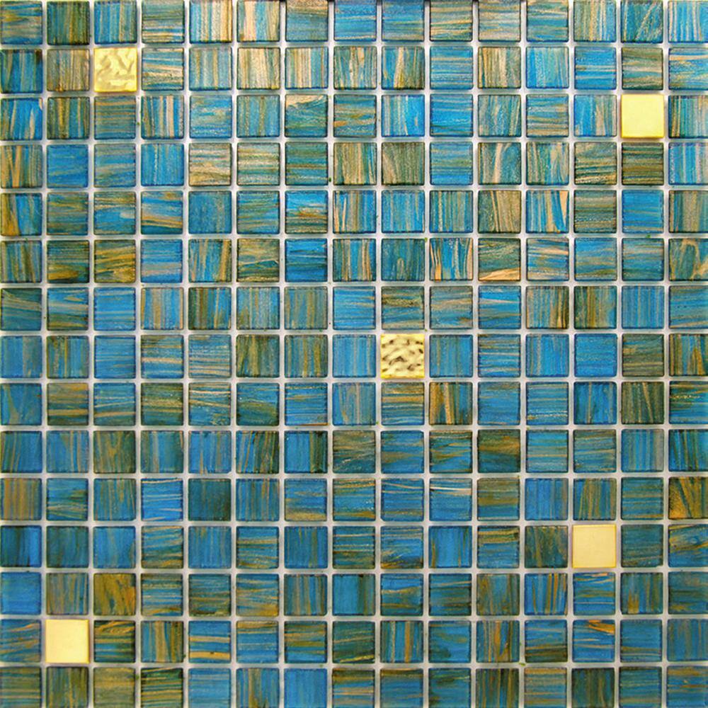 Apollo Tile Mingles 4" x 6" Glossy Blue & Yellow Glass Mosaic Uniform square Wall & Floor Sample ...