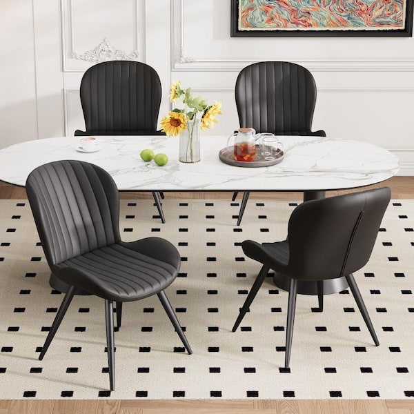 HOMEFUN Modern Black Microfiber Shell Shape Metal Legs Dining Chair ...