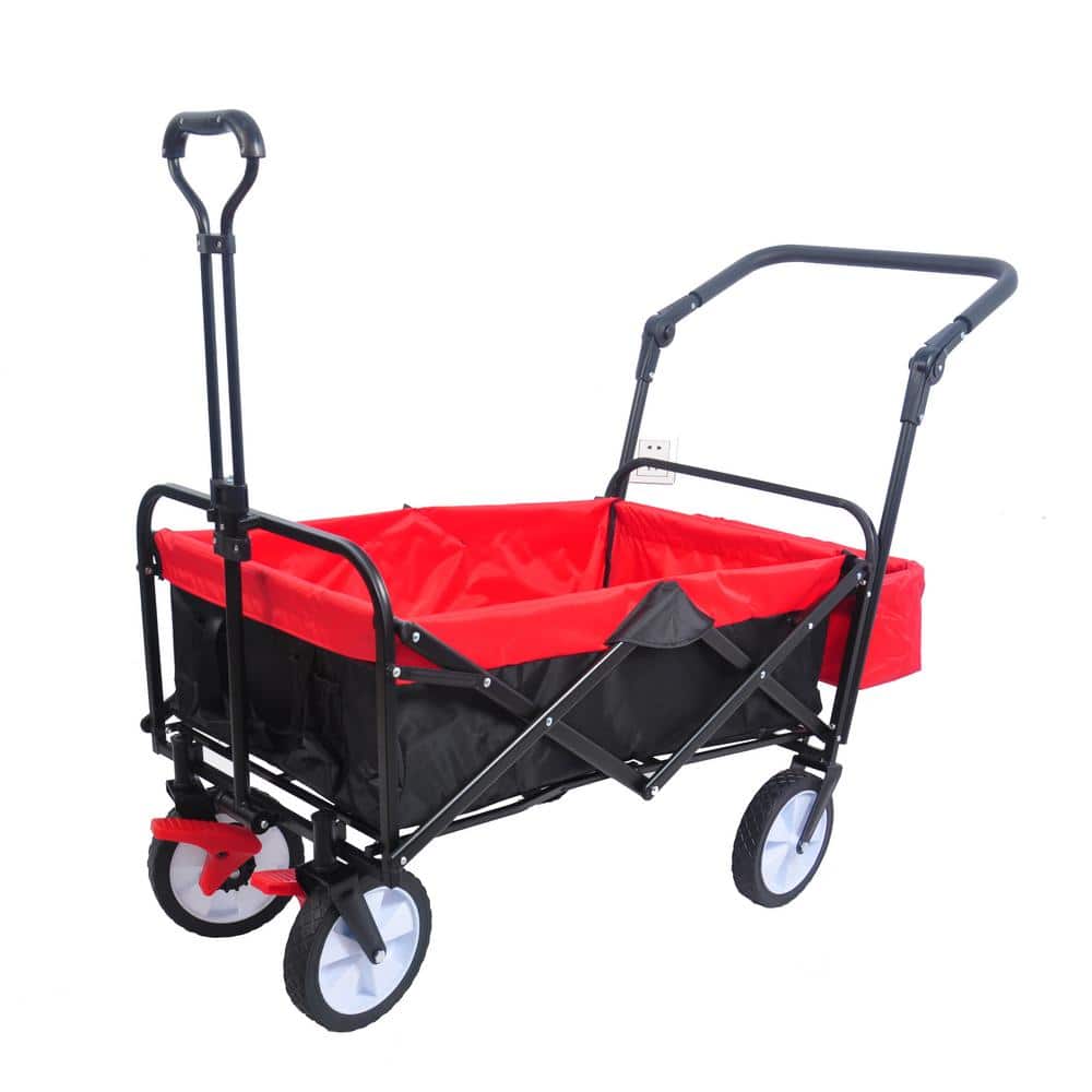 Huluwat 6 cu. ft. PVC Fabric Outdoor Black Red Folding Garden Cart with ...