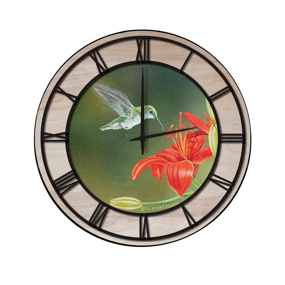"Lily Ruby Throat" Woodgrain Accent and Black Numbers Imaged Wall Clock ...