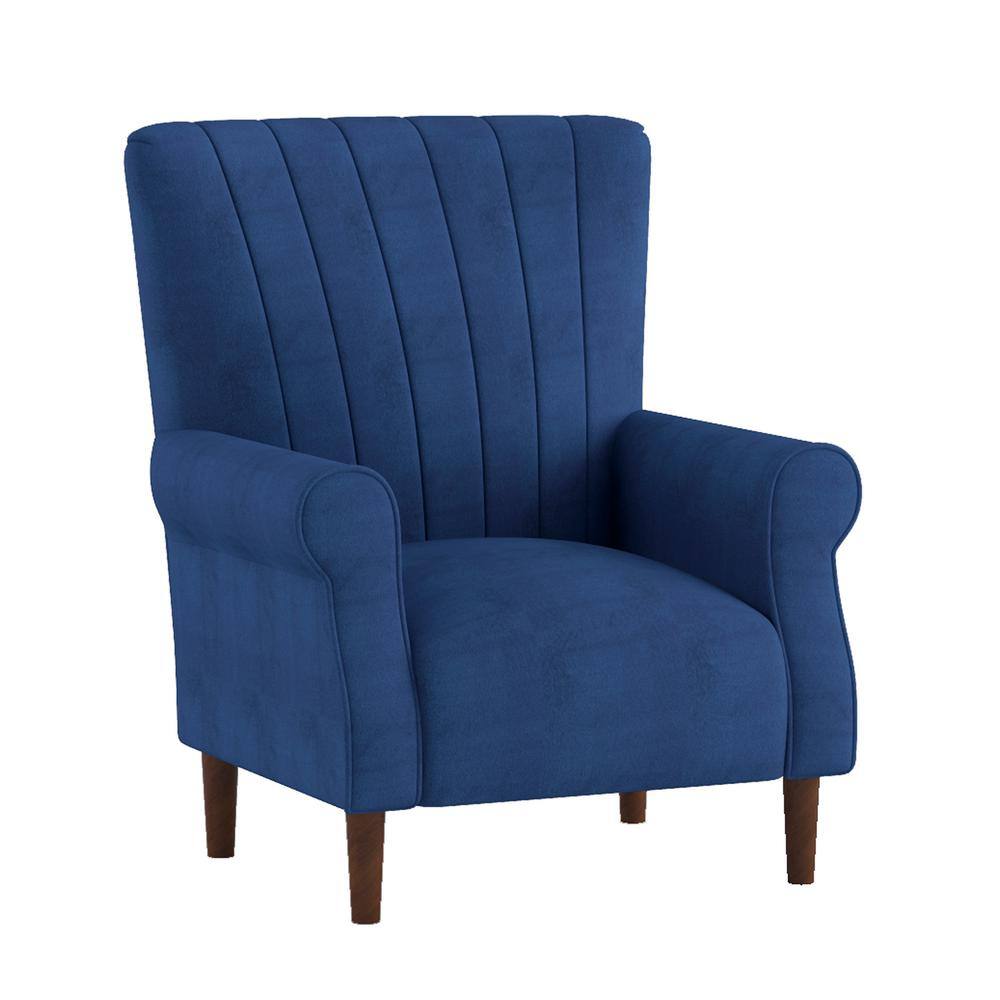 Lazzara Carlson Navy Blue Velvet Club Channel Tufted Back Accent Chair ...
