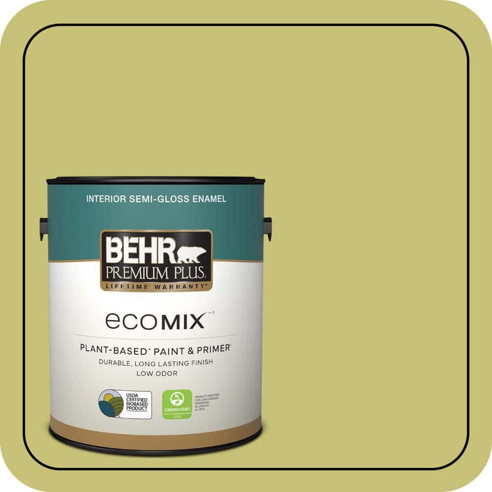BEHR PREMIUM PLUS 1 gal. #PPU9-07 Fresh Sprout Semi-Gloss Enamel EcoMix ...