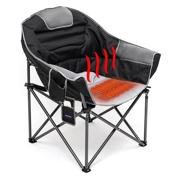Mondawe Black 1-Piece Metal Outdoor Beach Chair Camping Lounge Chair ...