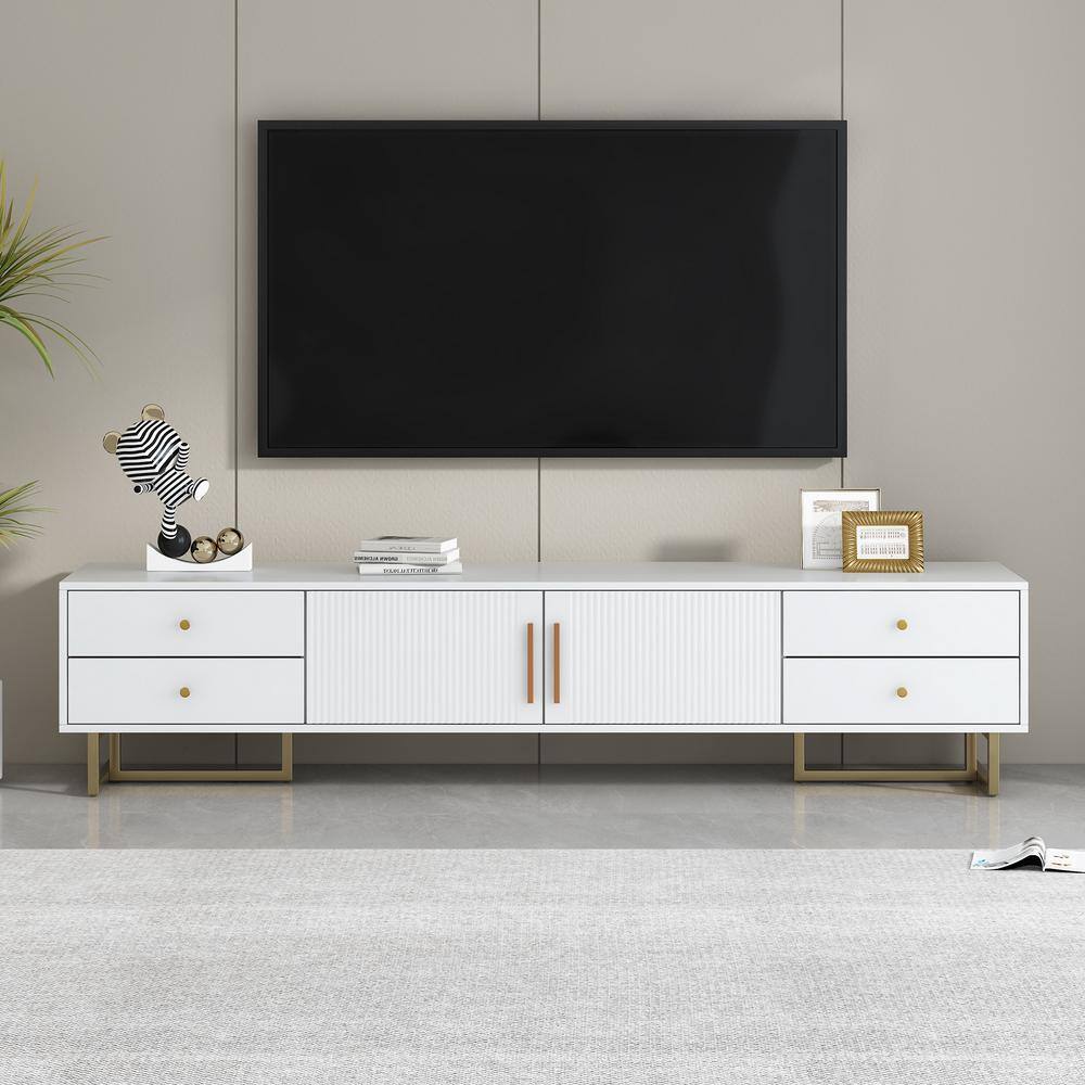 Harper & Bright Designs Modern Wave Groove Pattern White TV Stand Fits ...