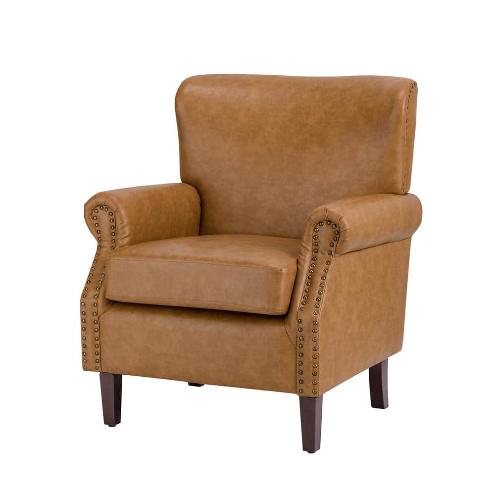 JAYDEN CREATION Enzo 30 in. Traditional Camel Faux Leather Arm Chair ...