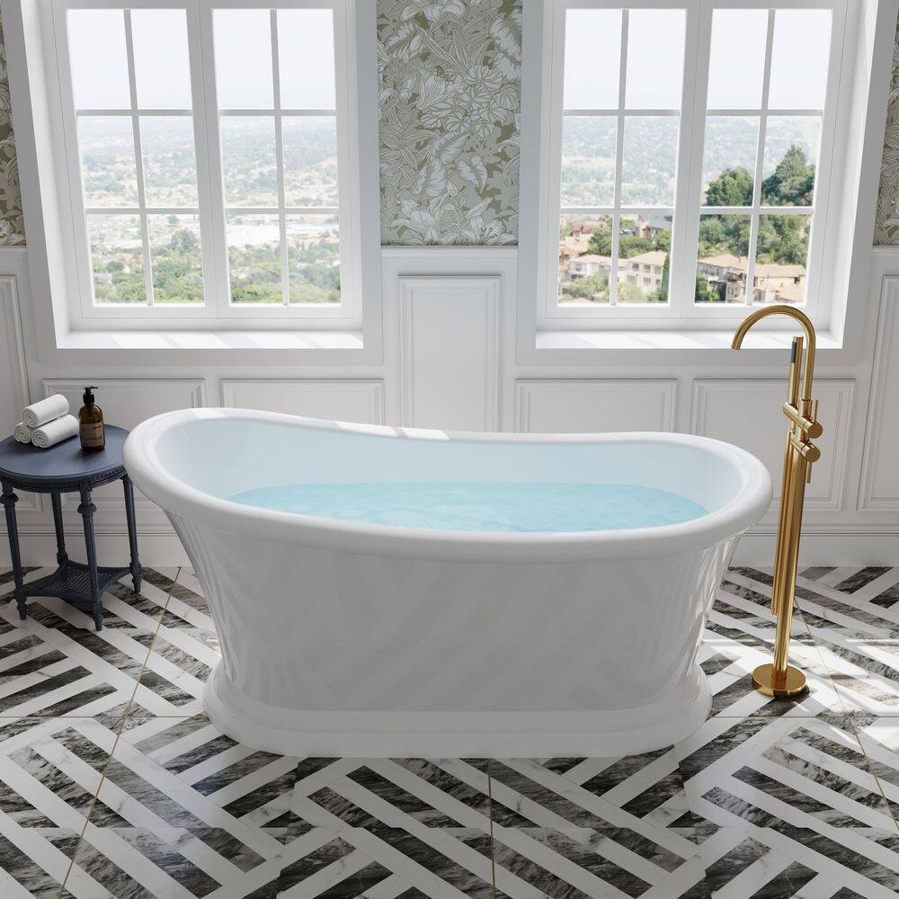 WELLFOR York 67 in. x 29 in. Acrylic Freestanding Soaking Bathtub with ...