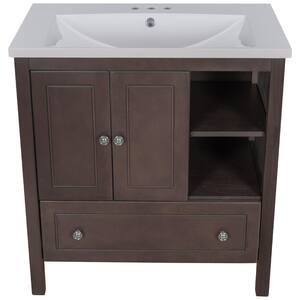 30 in. W x 18 in. D x 32 in. H Bath Vanity in Brown Ceramic Top with ...