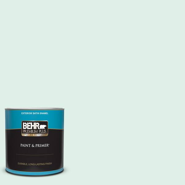 BEHR PREMIUM PLUS 1 qt. #490C-1 Ice Cube Satin Enamel Exterior Paint ...
