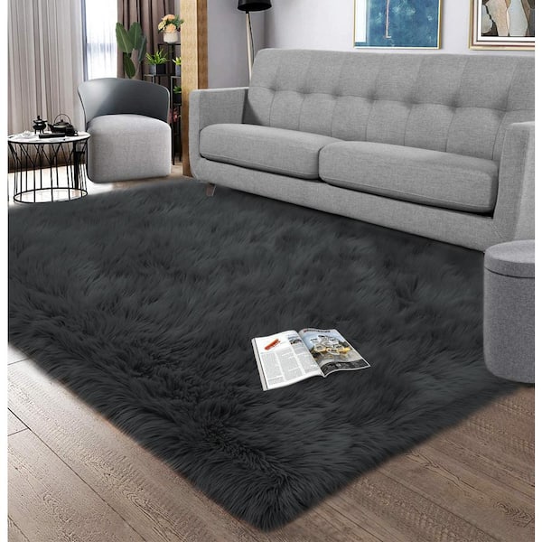 Gray furry rugs store