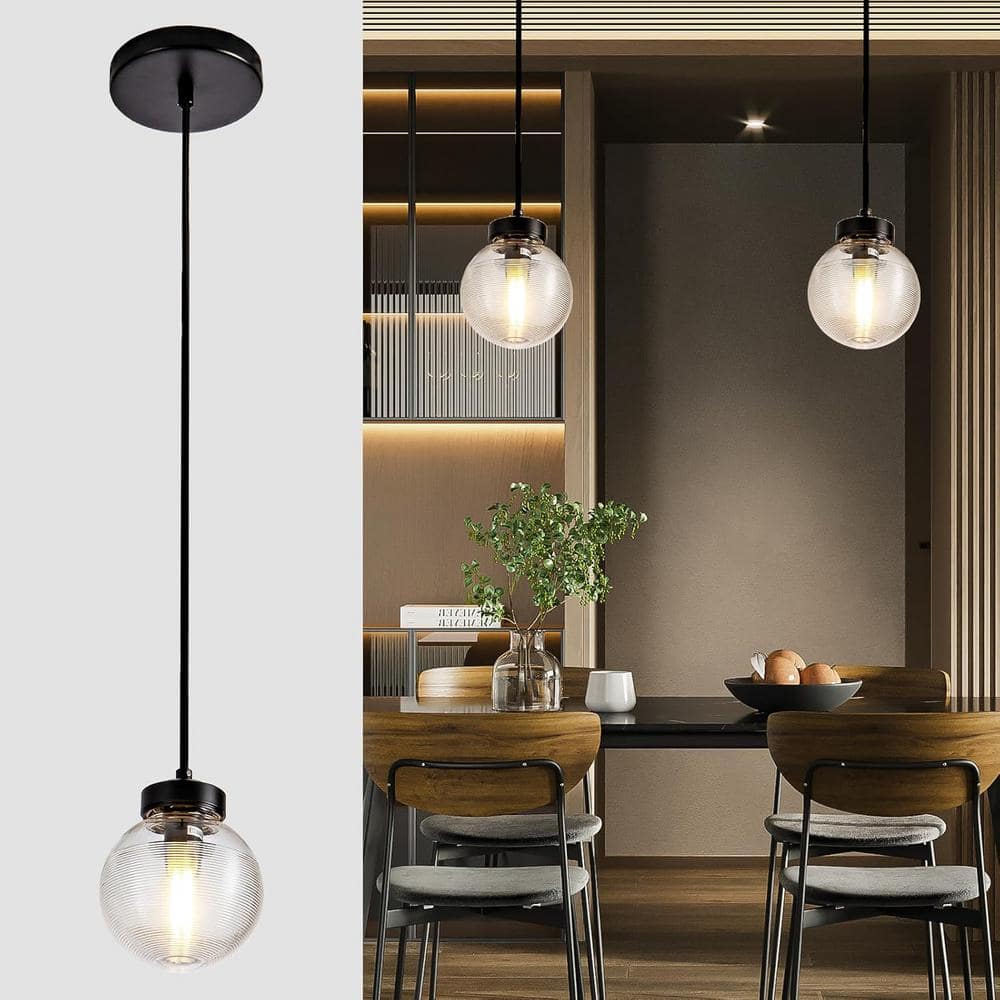 YUYI 1-Light Black Globe Pendant Light, Farmhouse Pendant Lighting ...