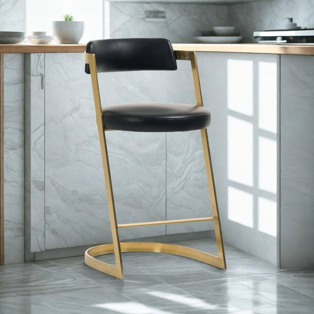 MR MODREST Shandra 26 in. Black Metal Counter Stool with Leather Seat ...
