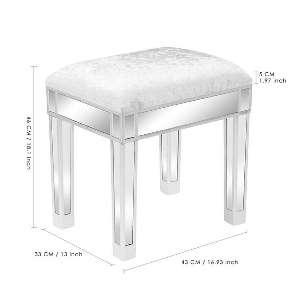 Karl home Modern Mirrored Vanity Stool Silver Gray 18 in. H x 17 in. W x 13 in. D 951627120797