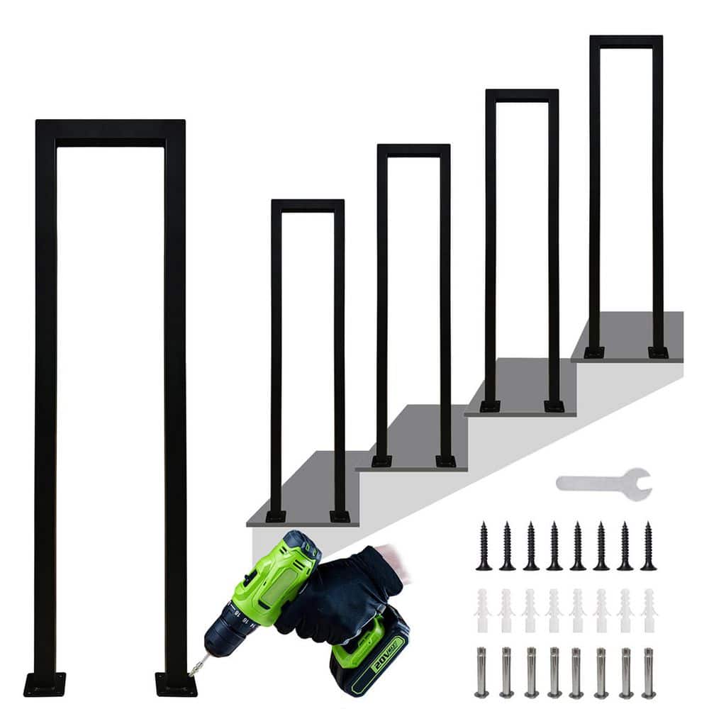 35.4 in. Matte Black U-Shaped Wrought Iron Hand Rail for Outdoor Steps ...