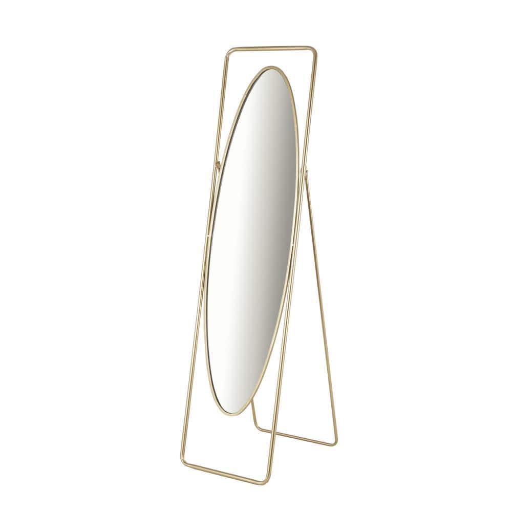 Litton Lane 17 in. W x 66 in. H Gold Metal Shiny Oval Geometric Floor ...