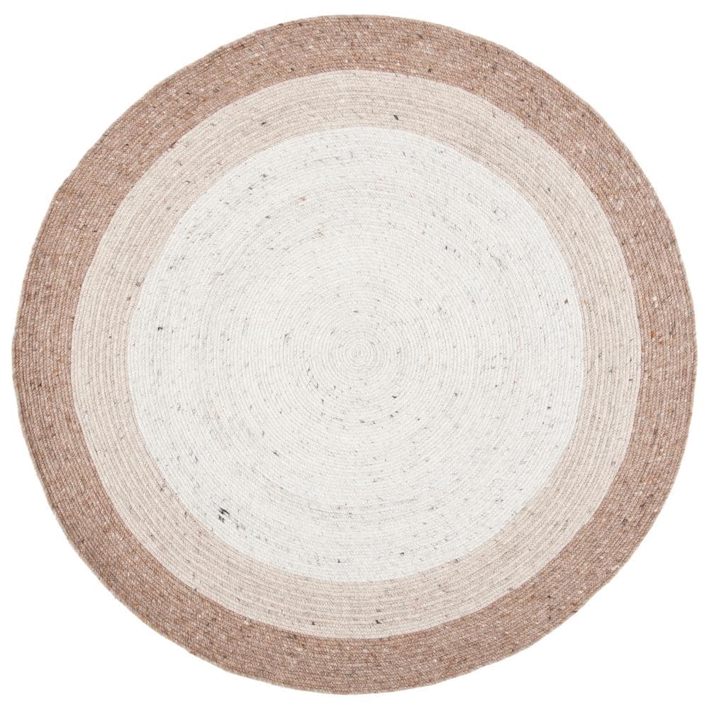 SAFAVIEH Braided Beige/Ivory Doormat 3 ft. x 3 ft. Round Solid Area Rug ...