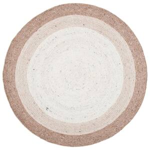 SAFAVIEH Braided Ivory/Blue 7 ft. x 7 ft. Round Solid Area Rug BRD903M ...