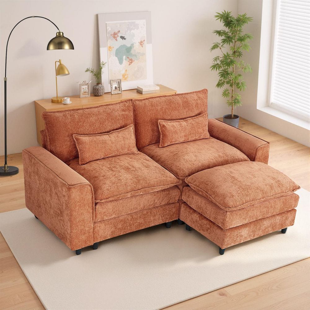 WONDER COMFORT Comfy 85 in. Square Arm 2-Seat Chenille Sectional Sofa Loveseat Couch with ...
