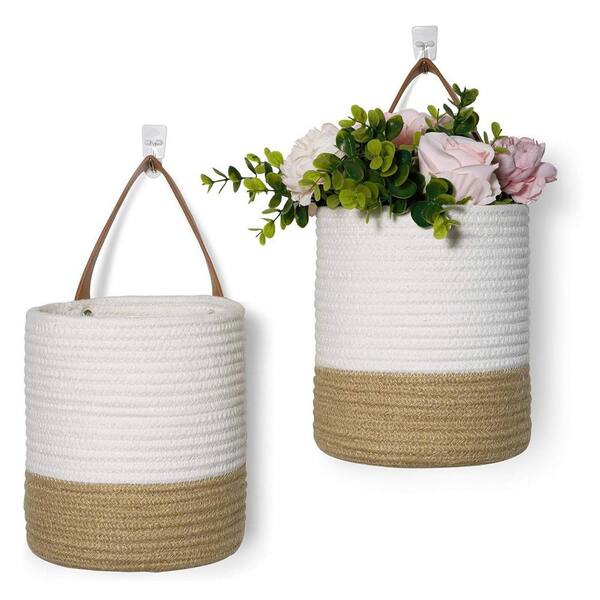 Multi-Colored 7 in. x 11.7 in. Cotton Decorative Basket (Set of 2 ...