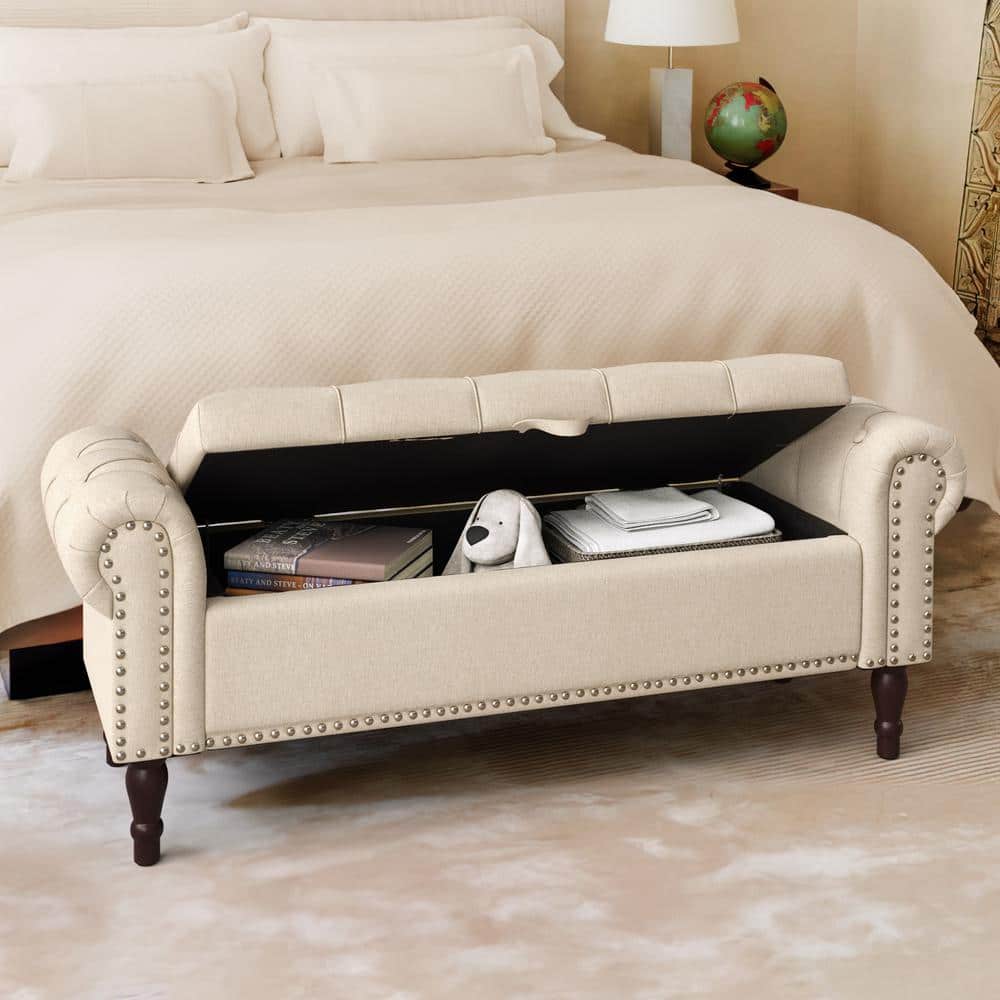 OrangeOne Cerella 50 in.Linen Tufted Fabric Upholstered Storage Bedroom ...