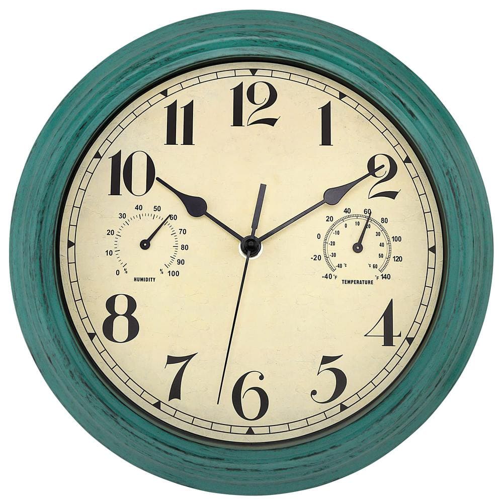 12 in. Green Indoor Outdoor Waterproof Wall Clock 25CY8YNXMZVV - The ...