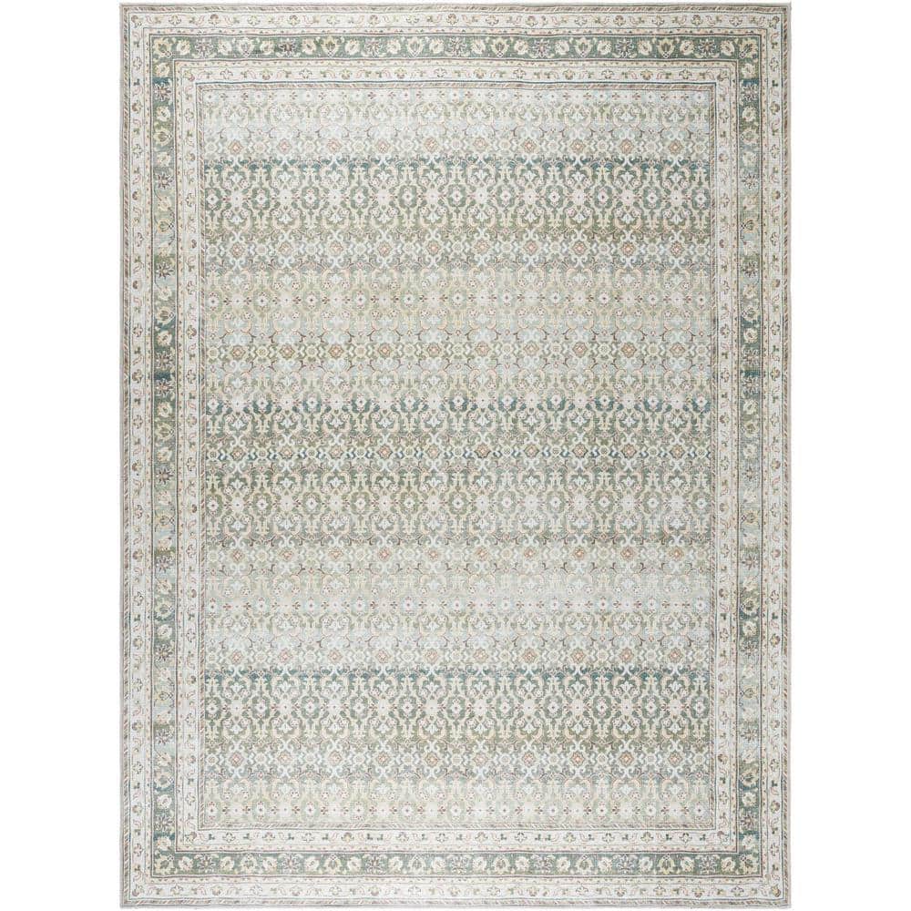 Livabliss Our PNW Home Rainier Green Traditional 9 ft. x 12 ft. Indoor Machine-Washable Area Rug ...