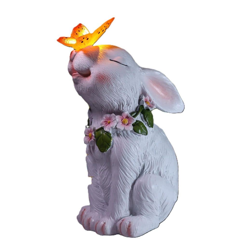Phewnyzo 6 in. x 5 in. x 9.5 in. Garden Solar Outdoor Statues Rabbit ...