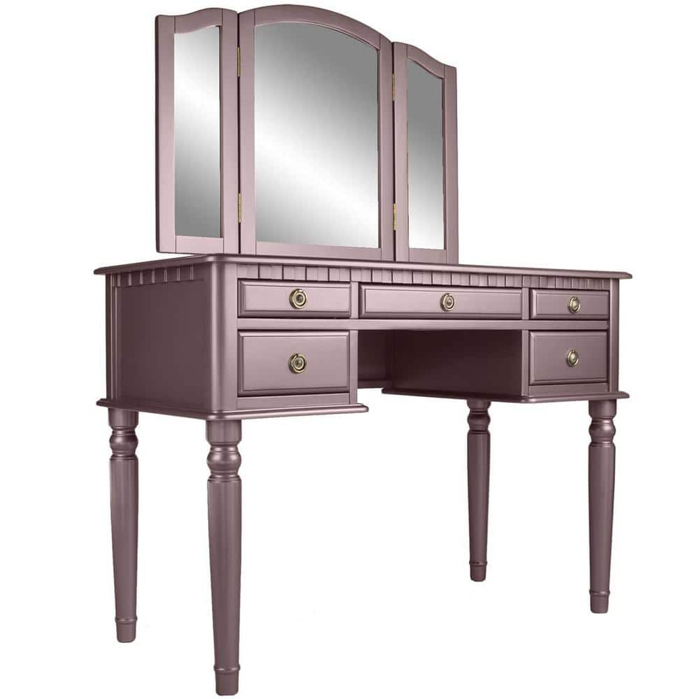 LY & S Collection Rose Gold Armoire Vanity Set with Foldable Mirror ...