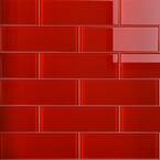 MOLOVO Crystile Ruby Red 12 in. x 4 in. Subway Glossy Glass Mosaic Tile ...