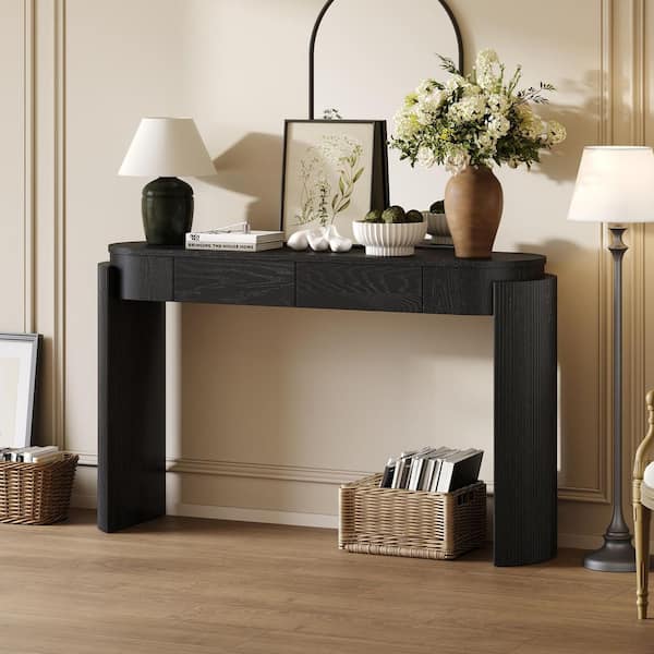 Harper & Bright Designs Fluted Design 55.1 in. Black Oval MDF Console ...