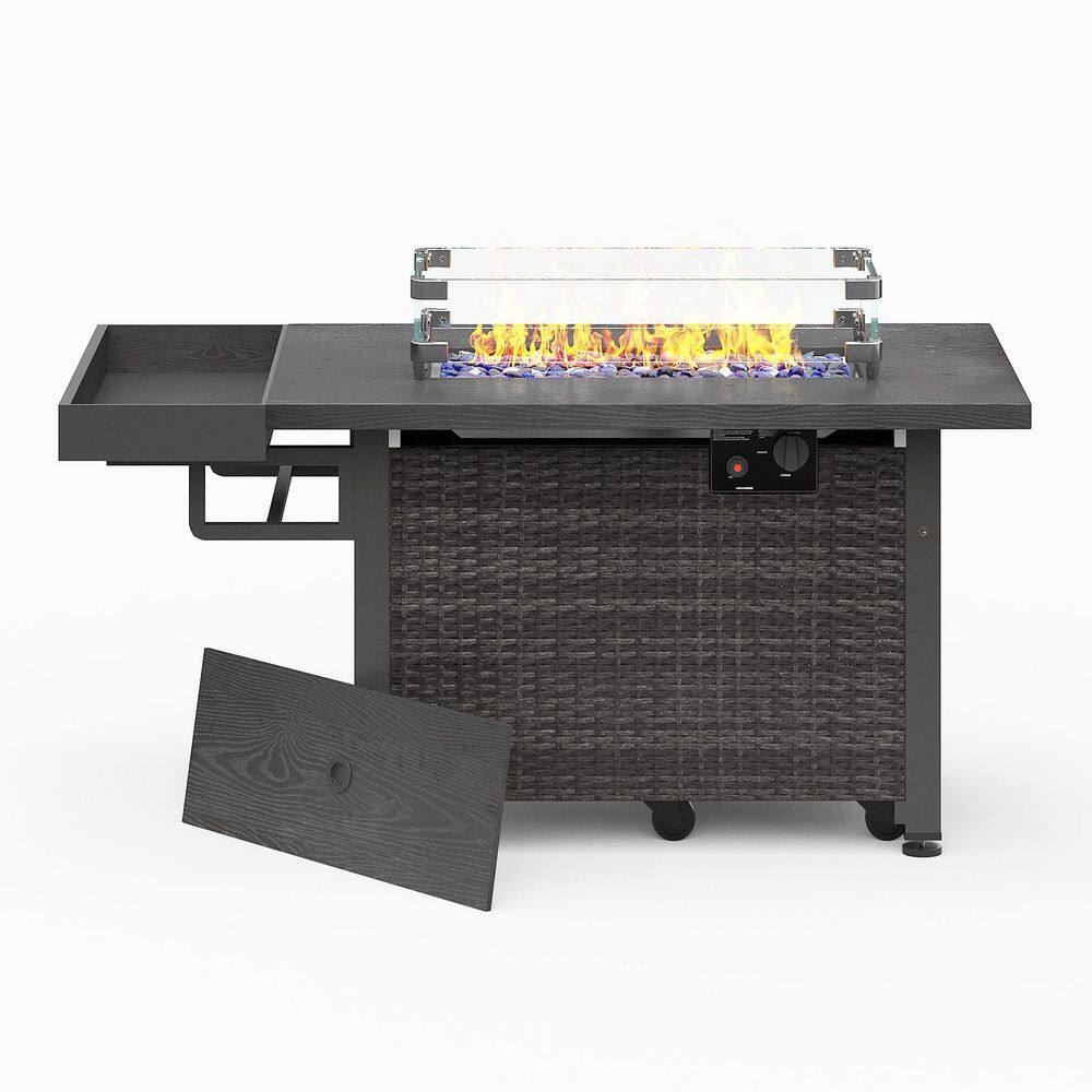 AURA OUTDOOR 52 in. 50,000 BTU Gray Rectangular Wicker Outdoor Fire Pit ...