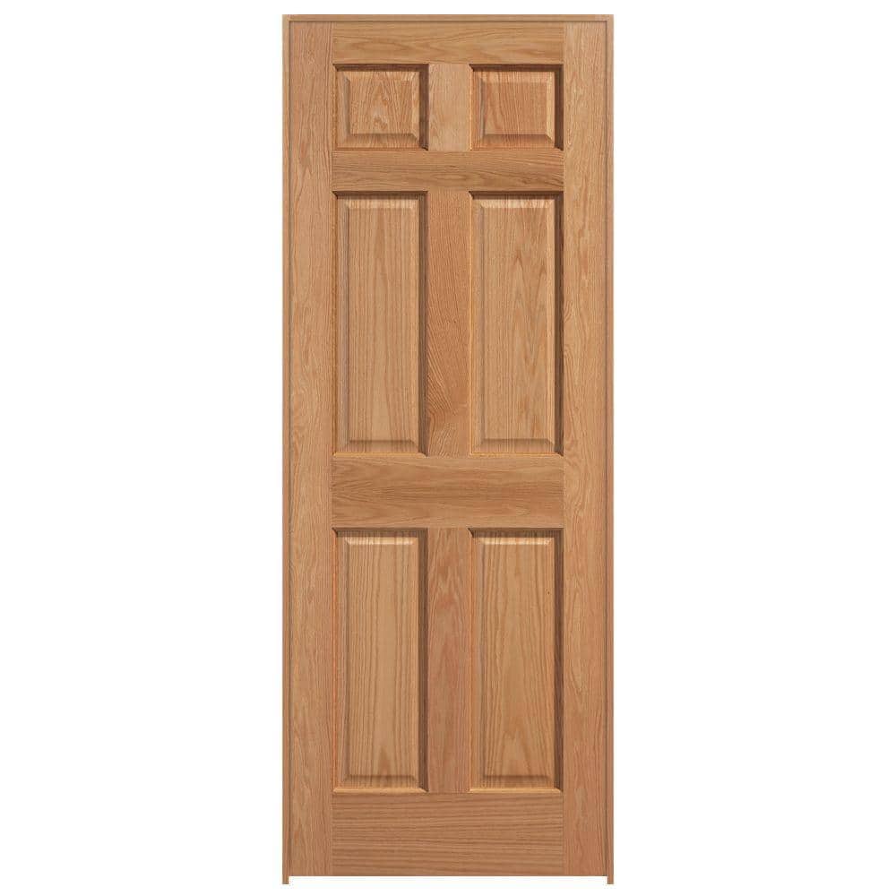 Masonite 30 in. x 80 in. Oak Veneer Smooth 6-Panel Solid Core Composite Single Prehung Interior ...