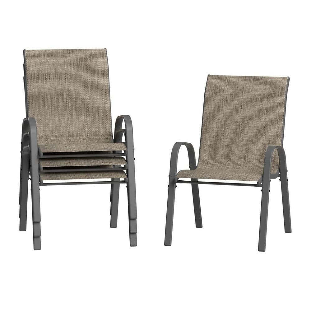 Brown Stackable Steel Outdoor Dining Chair Set of 4 L0BPWRBHYC - The ...