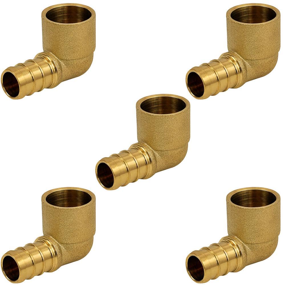 PLUMBFLEX 1/2 in. x 1/2 in. Brass Female Sweat x Pex Barb 90-Degree Elbow Pipe Fitting (5-Pack ...
