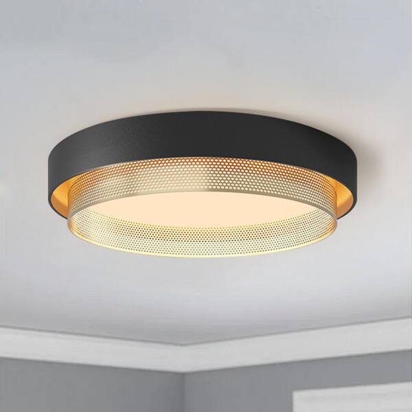 Y'INSP 19.69 in. 38-Watt Modern Black Integrated LED Flush Mount with ...