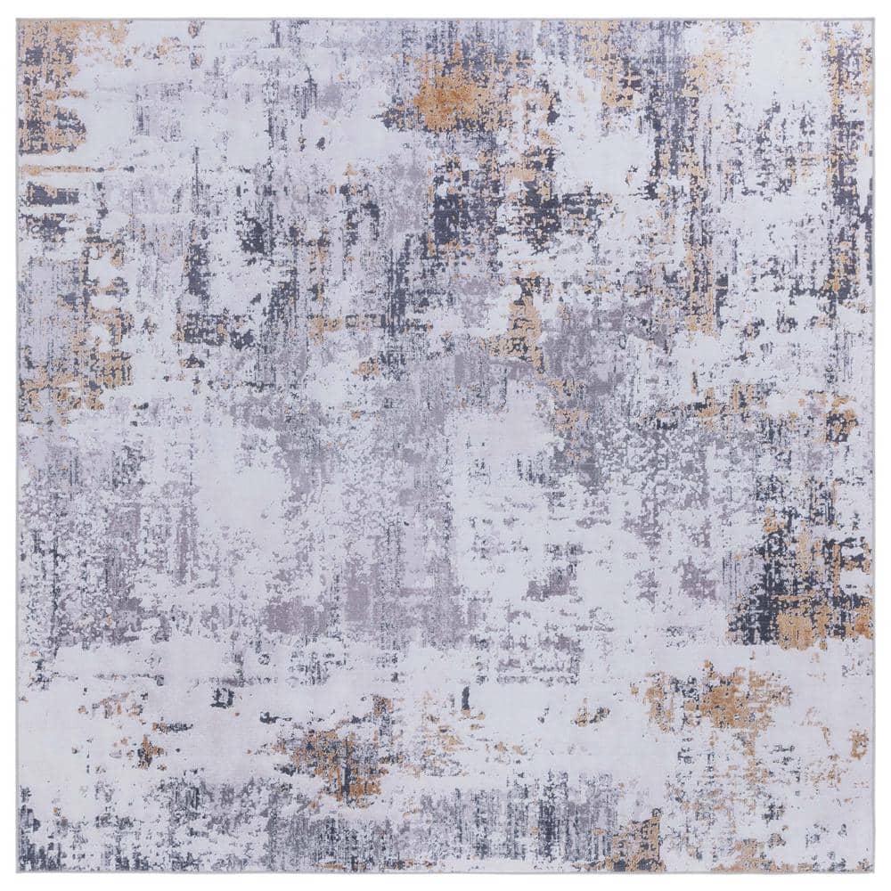 SAFAVIEH Tacoma Gray/Gold 6 ft. x 6 ft. Marble Square Area Rug TAC863F ...