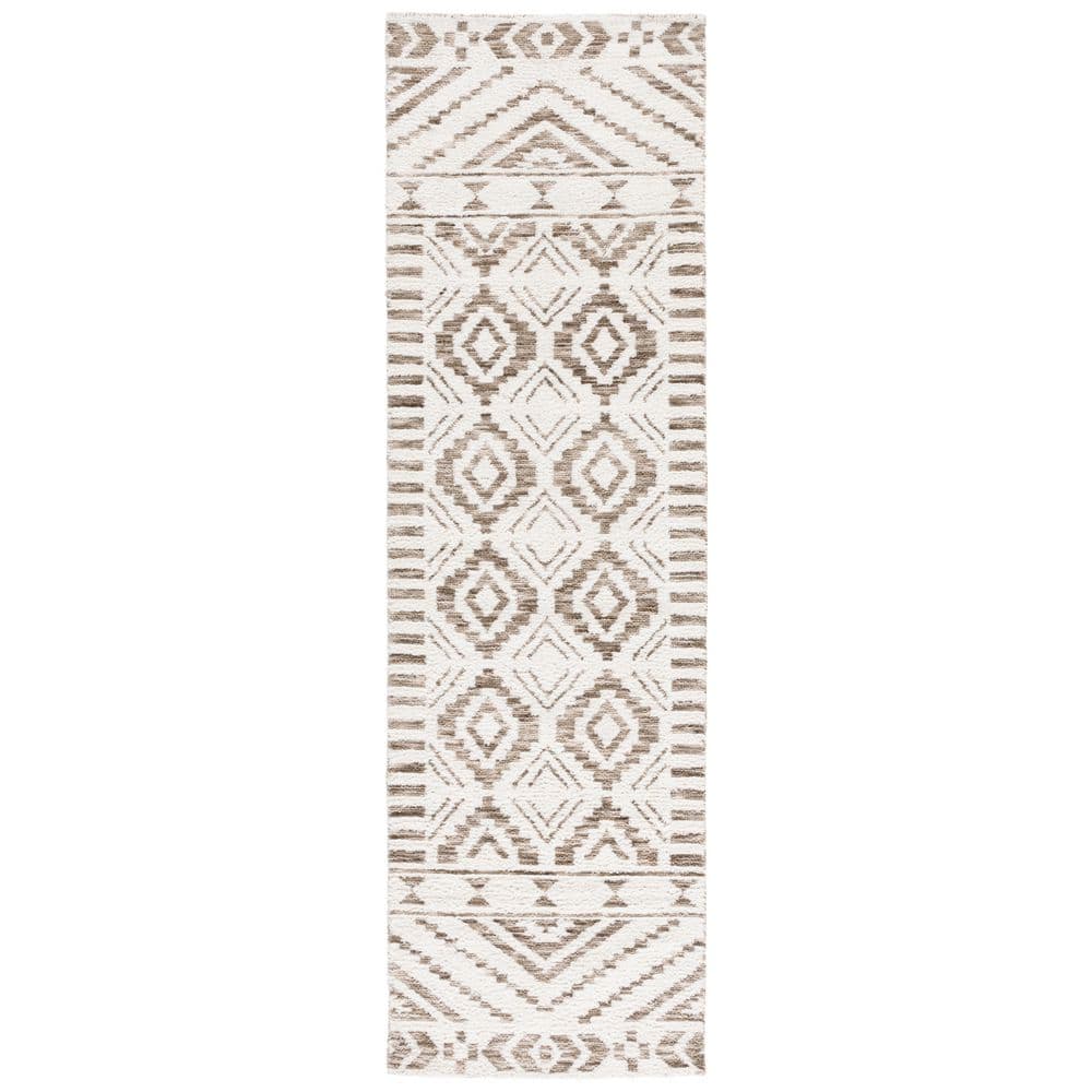 SAFAVIEH Audrey 3 ft. x 8 ft. Ivory/Beige Geometric Diamond Runner Rug ...