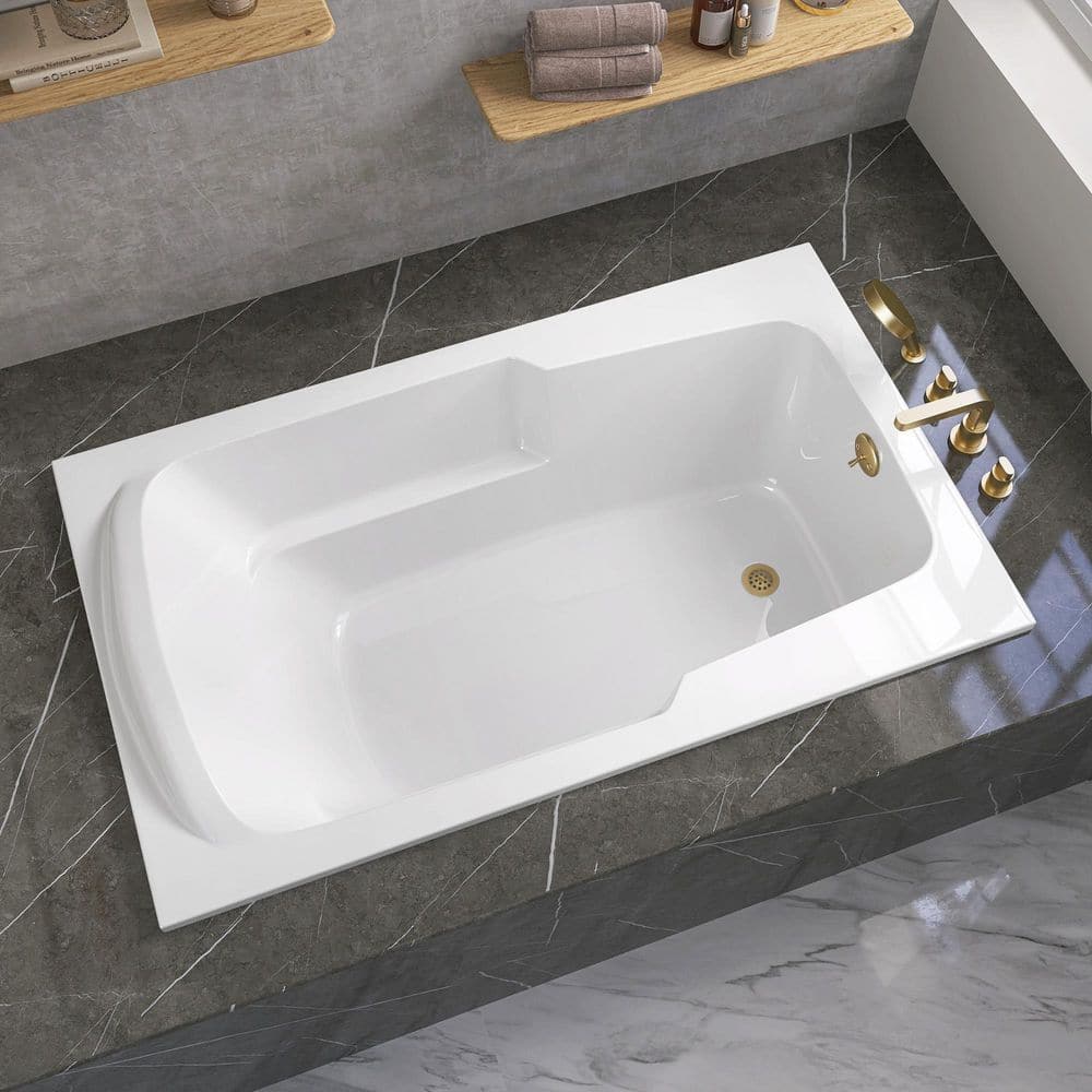 Getpro PureDrop 60 in. L x 32 in. W Rectangular Drop-in Soaking Bathtub ...