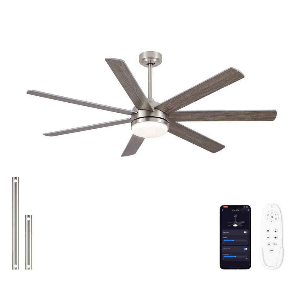Sevenine Coastal 62 in. Smart Indoor Brushed Nickel Large Ceiling Fan ...