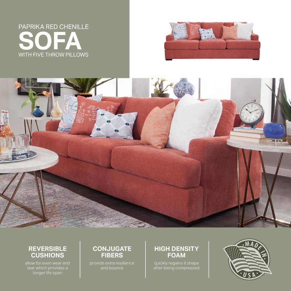 American Furniture Classics Classic Paprika 90 in. Square Arm Chenille ...
