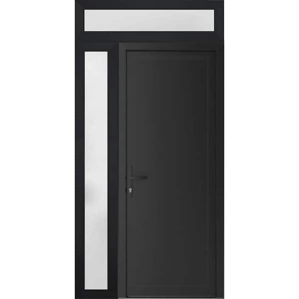 VDOMDOORS 42 in. x 94 in. Right-hand/Inswing Frosted Glass Matte Black ...