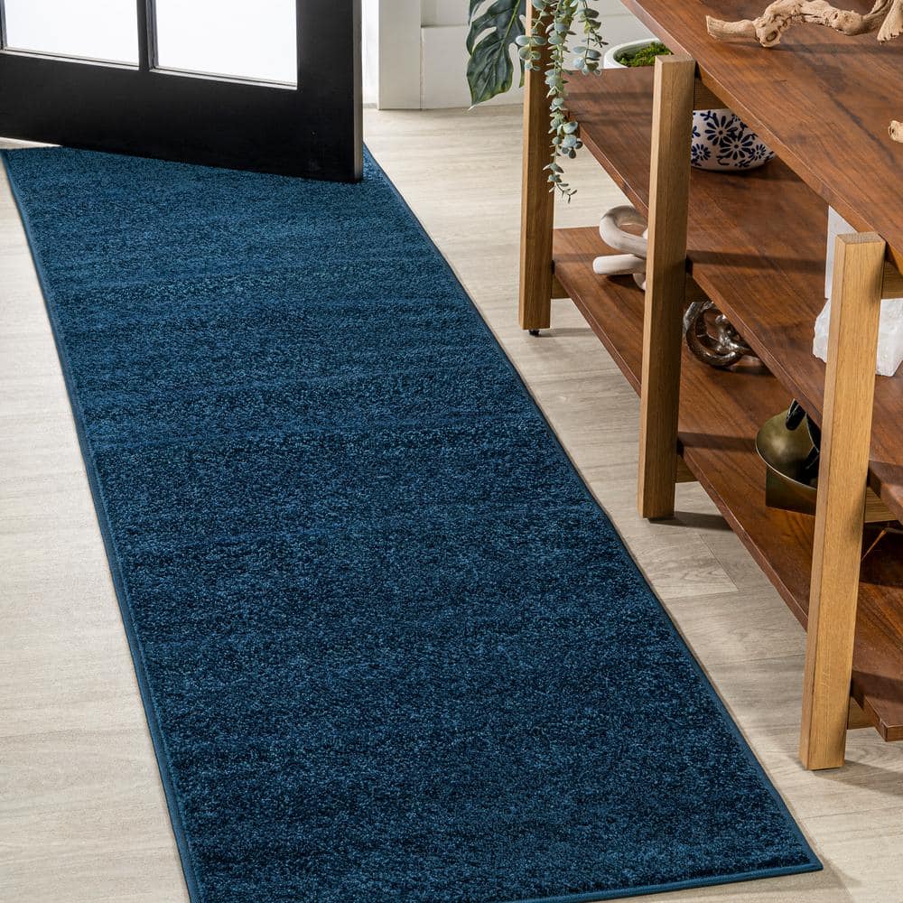 JONATHAN Y Haze Solid Low-Pile Navy 2 ft. x 14 ft. Runner Rug SEU100C ...