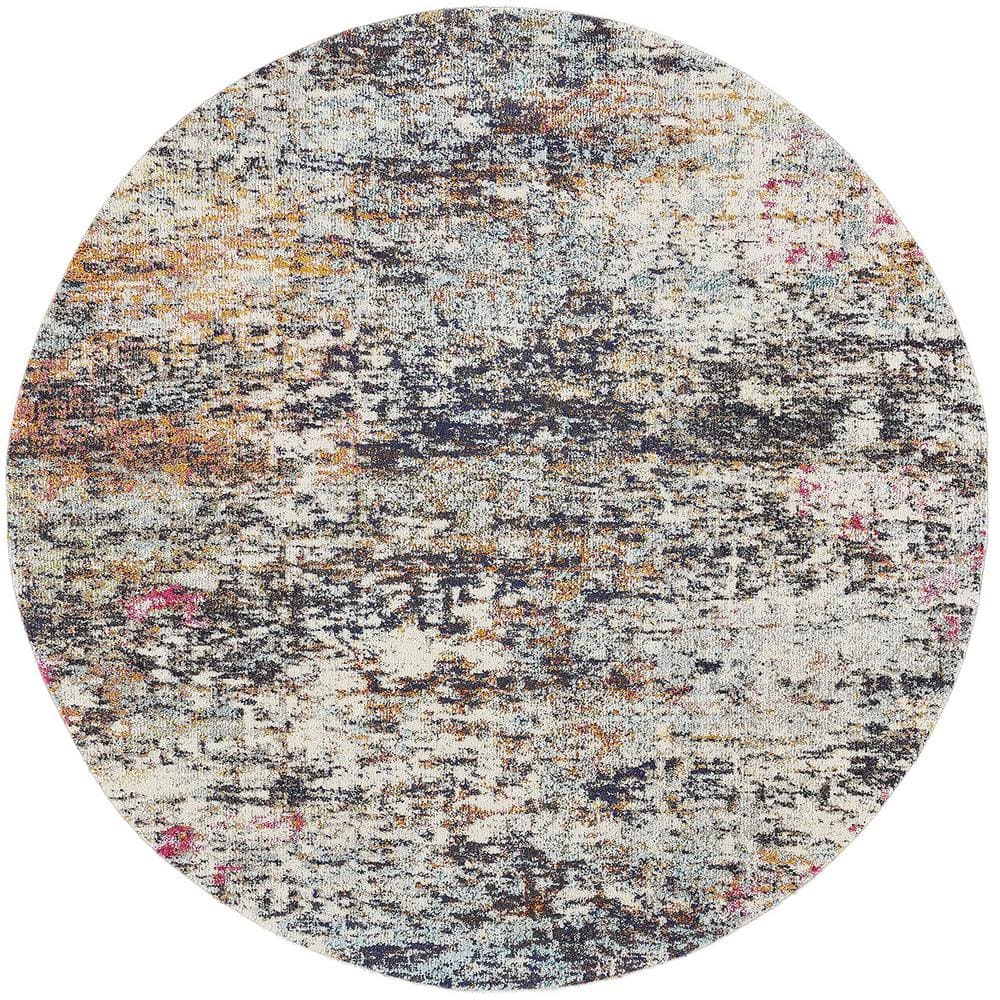 Multi-Colored Polypropylene 5 ft. x 5 ft. Abstract Indoor Round Area ...