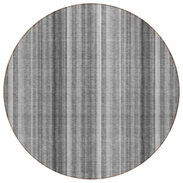 HomeRoots Gray 8 ft. Round Woven Striped Round Indoor/Outdoor Area Rug ...