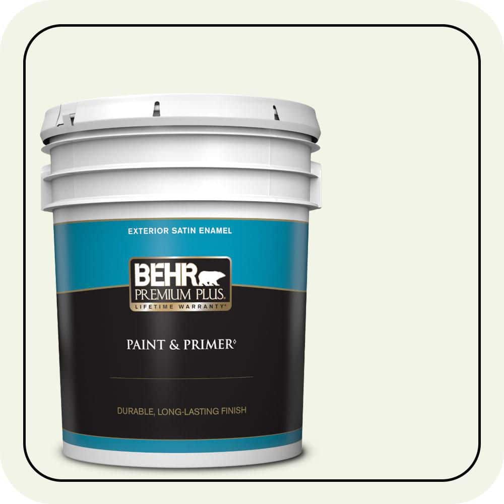 BEHR PREMIUM PLUS 5 gal. #GR-W10 Calcium Satin Enamel Exterior Paint ...