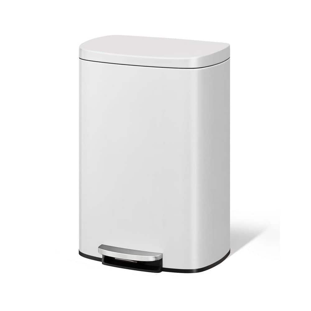 Garvee 13 Gal. White Stainless Steel Step-On Pedal Kitchen Trash Can ...