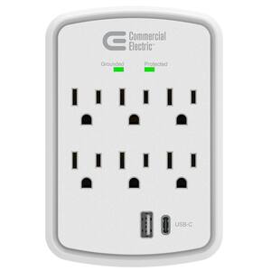 Commercial Electric 6-Outlet Wall Mounted Surge Protector, White (2 ...