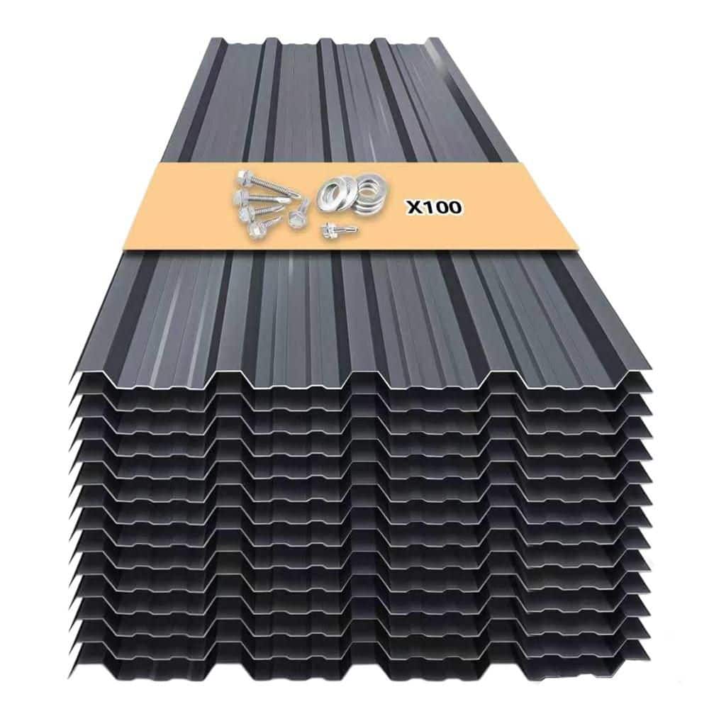 1.47ft x 5ft 31-Gauge Corrugated Galvanized Steel Roof Panel in Grey ...